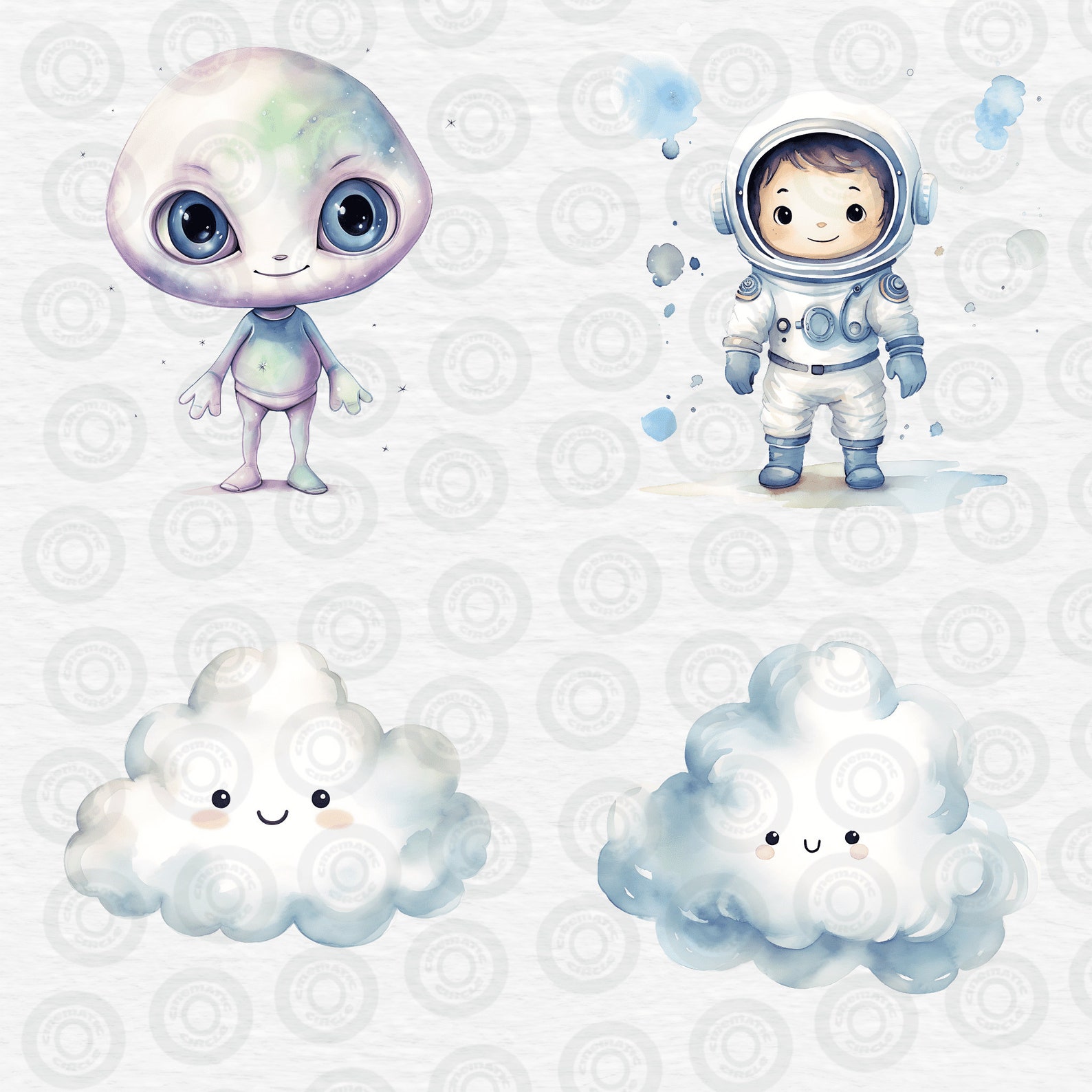 Cute Space Clipart Bundle, Watercolor Clipart, Happy Astronaut ...