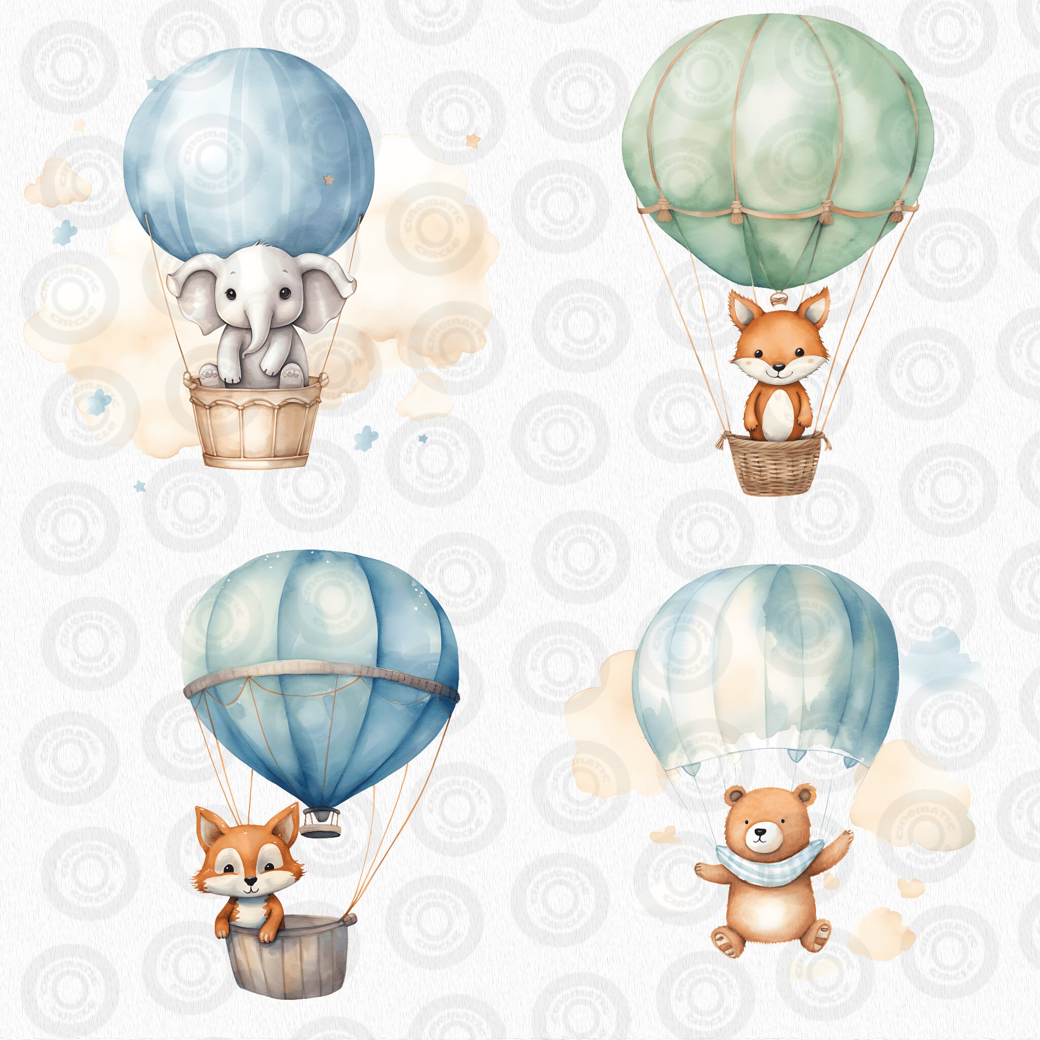 Cute Animals Clipart Watercolor Clipart Hot Air Balloon Clip - Etsy
