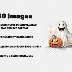 30 Halloween Cute Ghost Clipart, Watercolor Clipart Bundle, Halloween ...