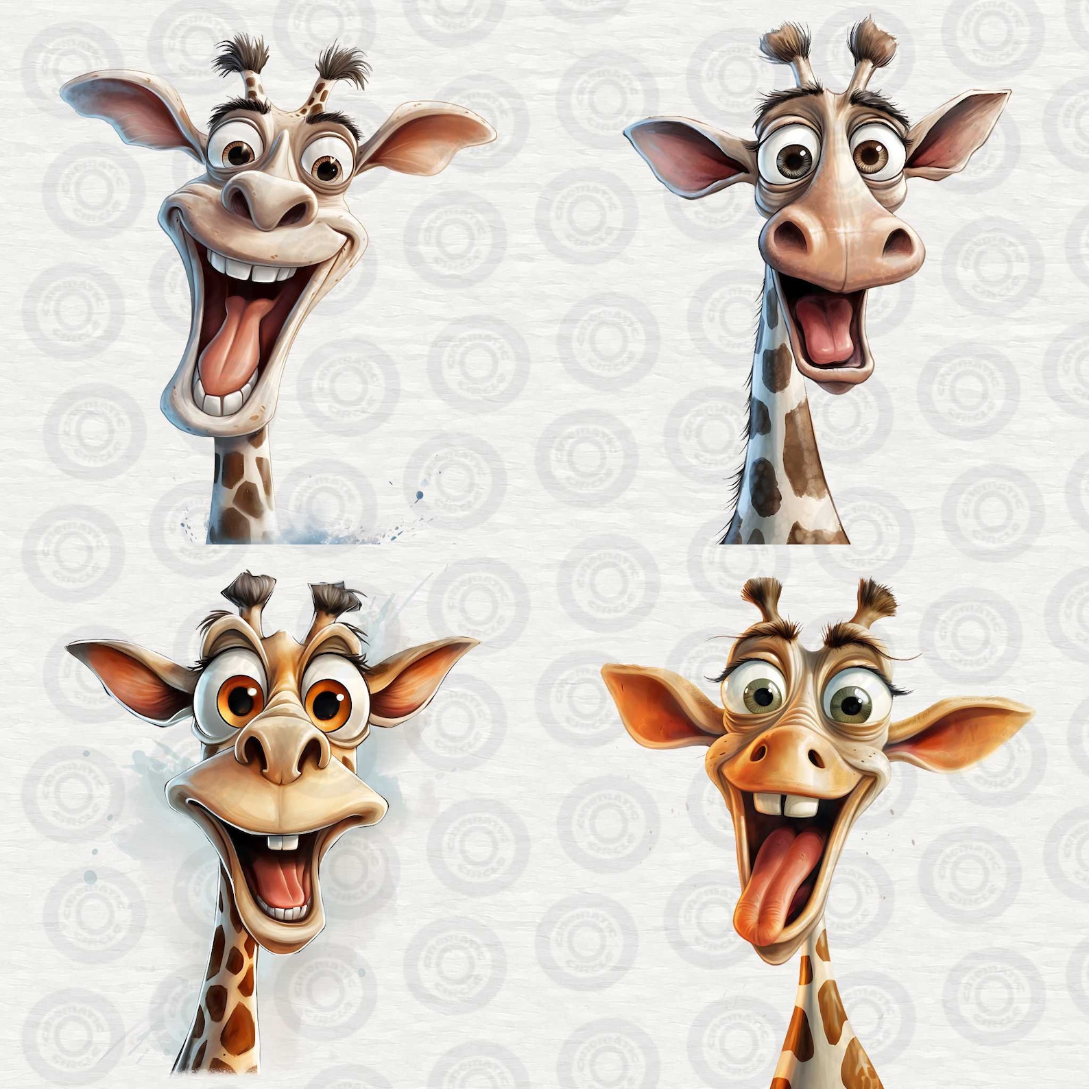 Funny and Crazy Giraffe Clipart Bundle, Giraffes PNG, Watercolor Safari ...