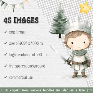 Cute Medieval Town Clipart Bundle, Watercolor Middle Ages, Knight ...