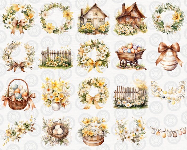 110 Rustic Easter Clipart Bundle, Watercolor Easter PNG Set, Easter ...