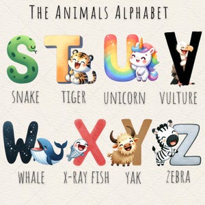 The Animal Alphabet Clipart Bundle, A-Z ABC Watercolor Letters, Cute ...