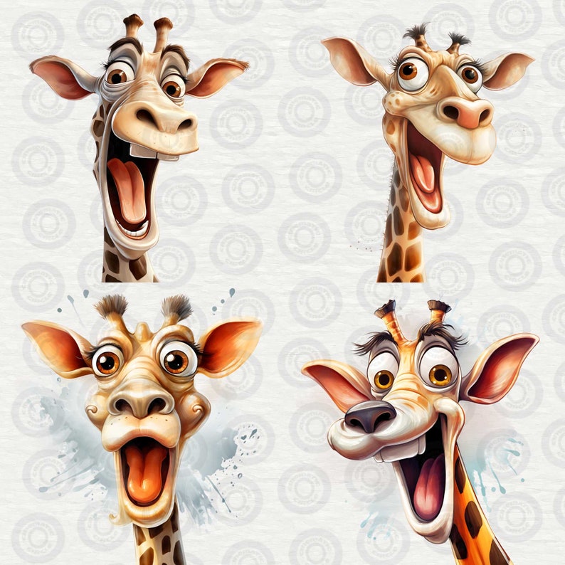 Funny and Crazy Giraffe Clipart Bundle, Giraffes PNG, Watercolor Safari ...