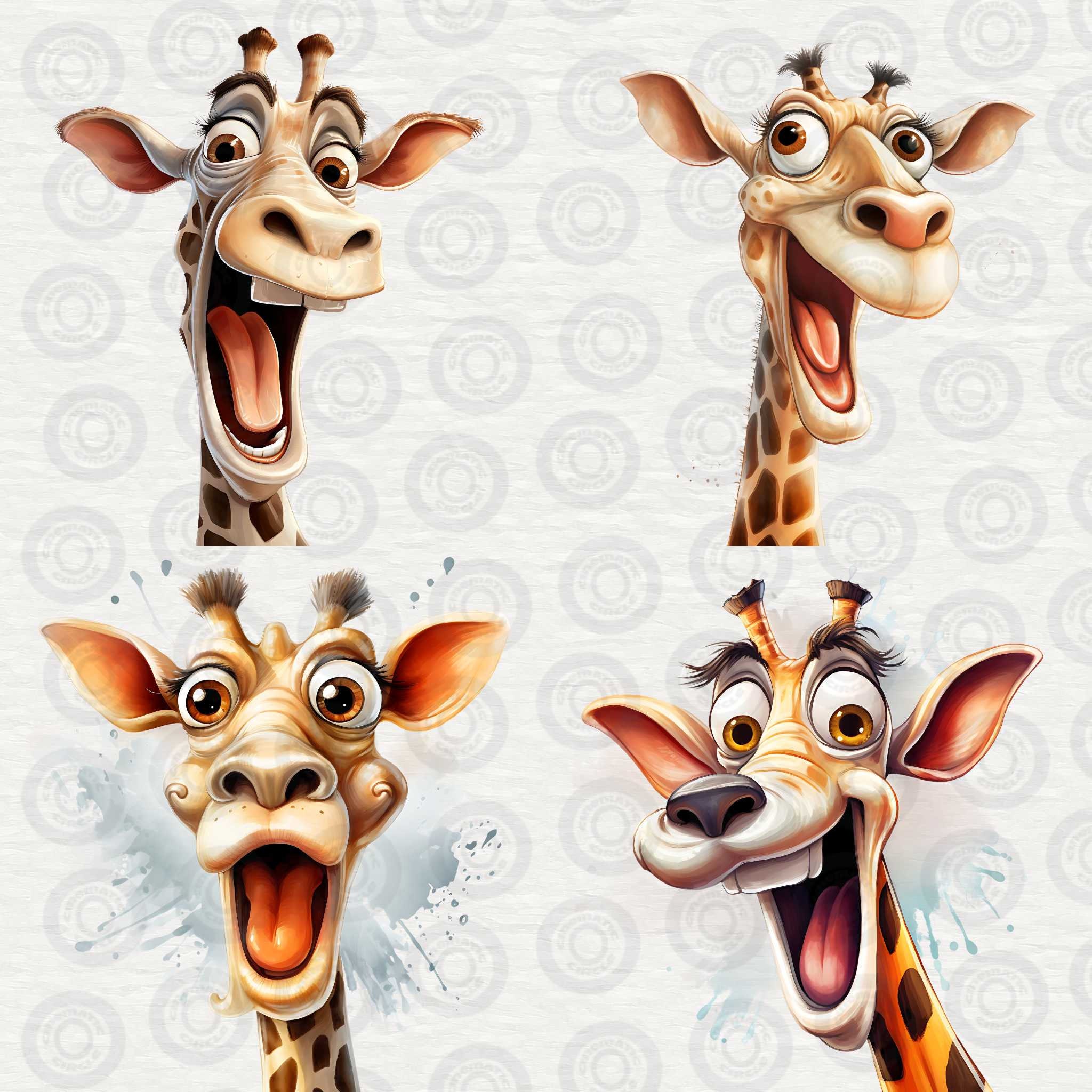 Funny and Crazy Giraffe Clipart Bundle, Giraffes PNG, Watercolor Safari ...
