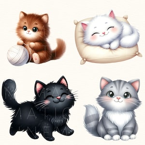 Happy Cats Clipart Bundle, Cute Cat PNG, Cartoon Cat Clip Art, High ...