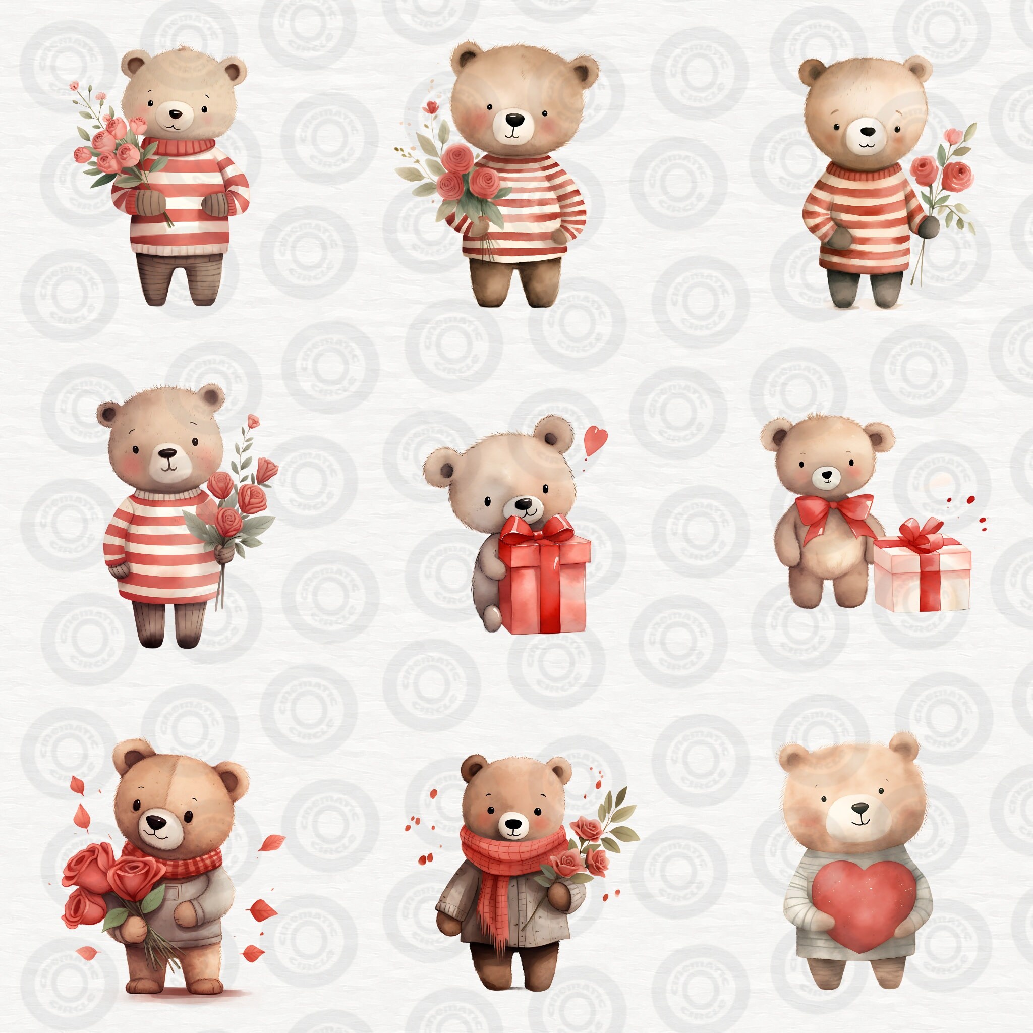 Valentine Bears Clipart Bundle, Cute Teddy Bear, Valentines Day PNG ...