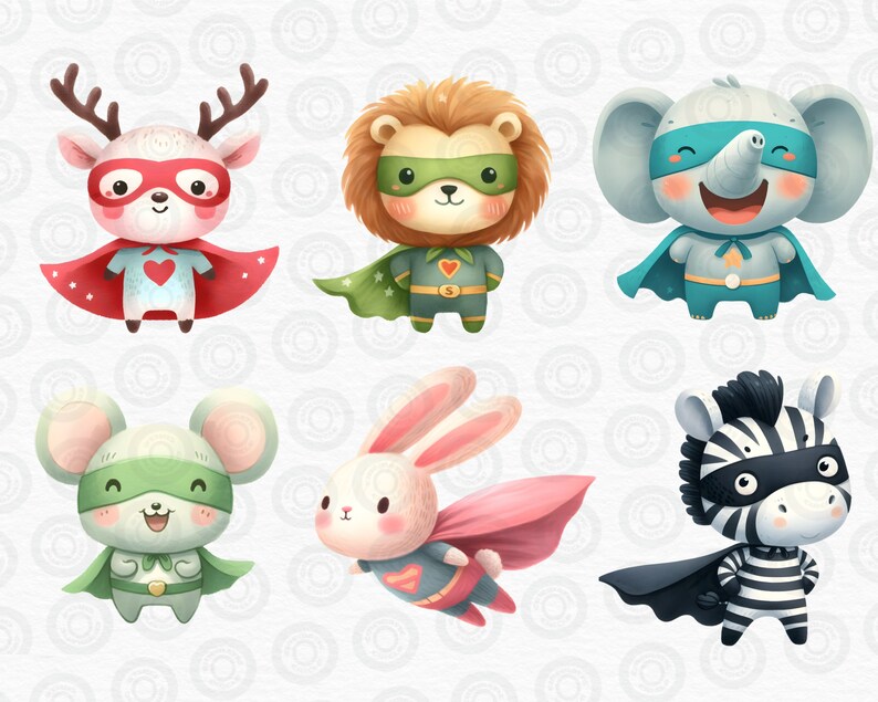 Animal Superheroes Clipart Bundle, Cute Baby Animals PNG, Safari Animal ...