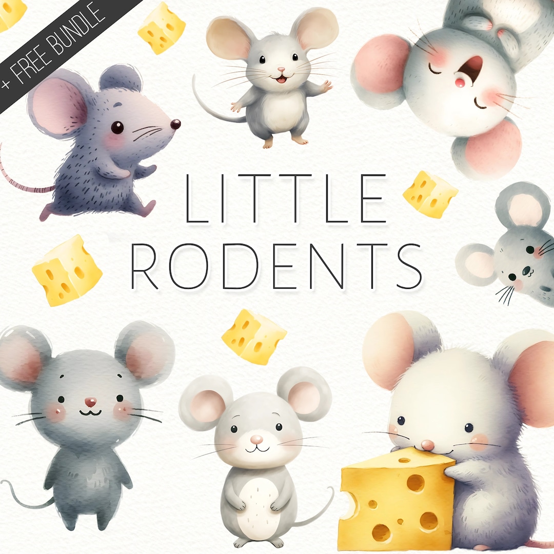 Watercolor Mouse Clipart Bundle, Cute Mice, Transparent PNG, Rodent ...