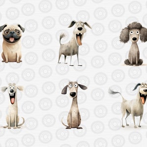 Funny and Cute Dogs Clipart Bundle, Dog PNG, Cartoon Dog, Watercolor ...