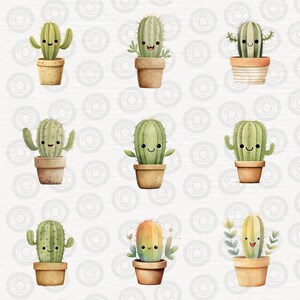 Cute Cactus Clipart Bundle, Watercolor Cacti, Digital Kawaii Stickers ...