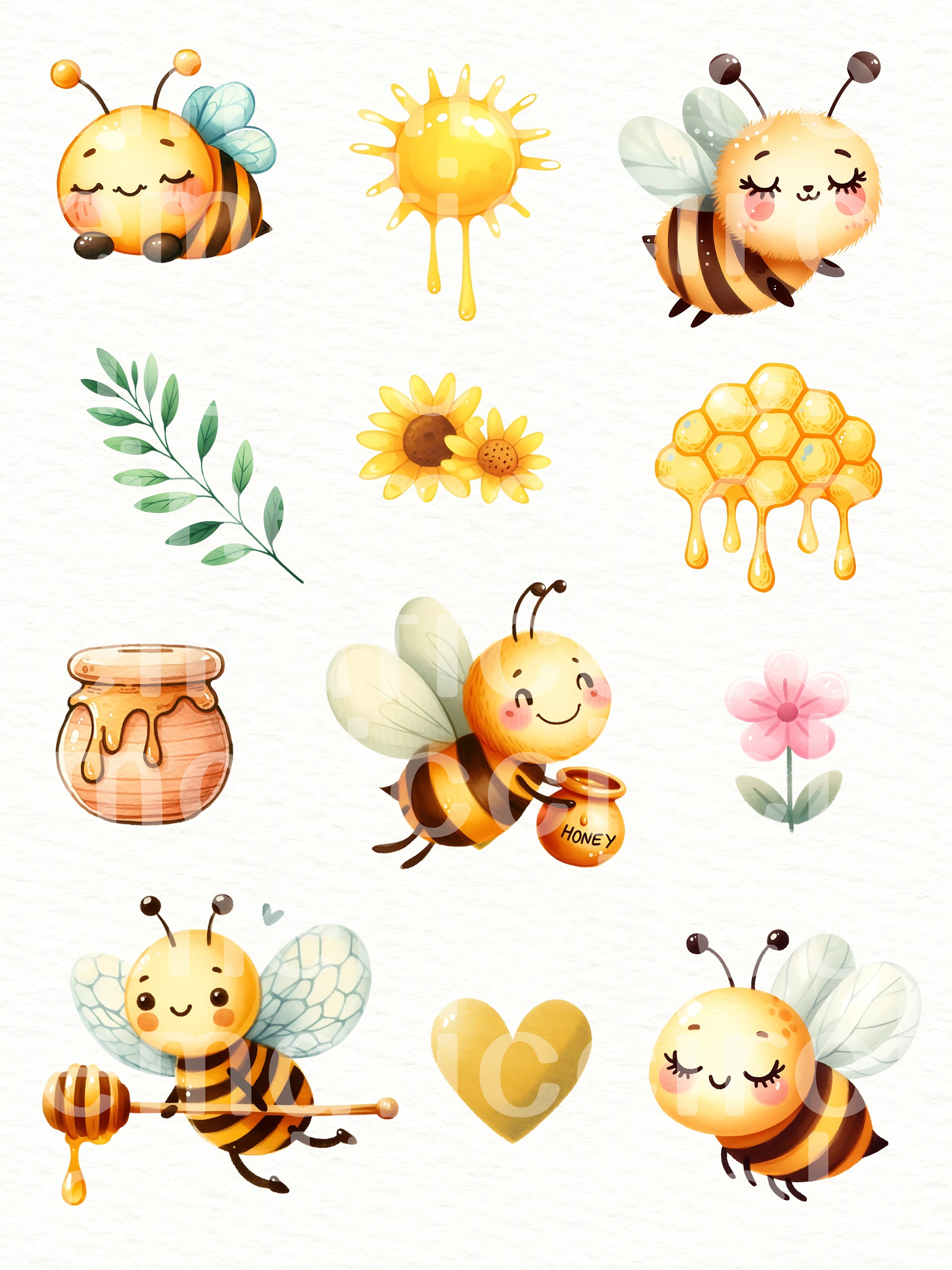 Honey Bee Clipart Bundle, Watercolor Bees Clip Art, Cute Bumblebee PNG ...