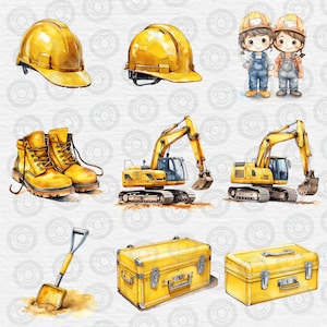 48 Cute Construction Clipart Bundle, Watercolor Construction Site, Kids ...