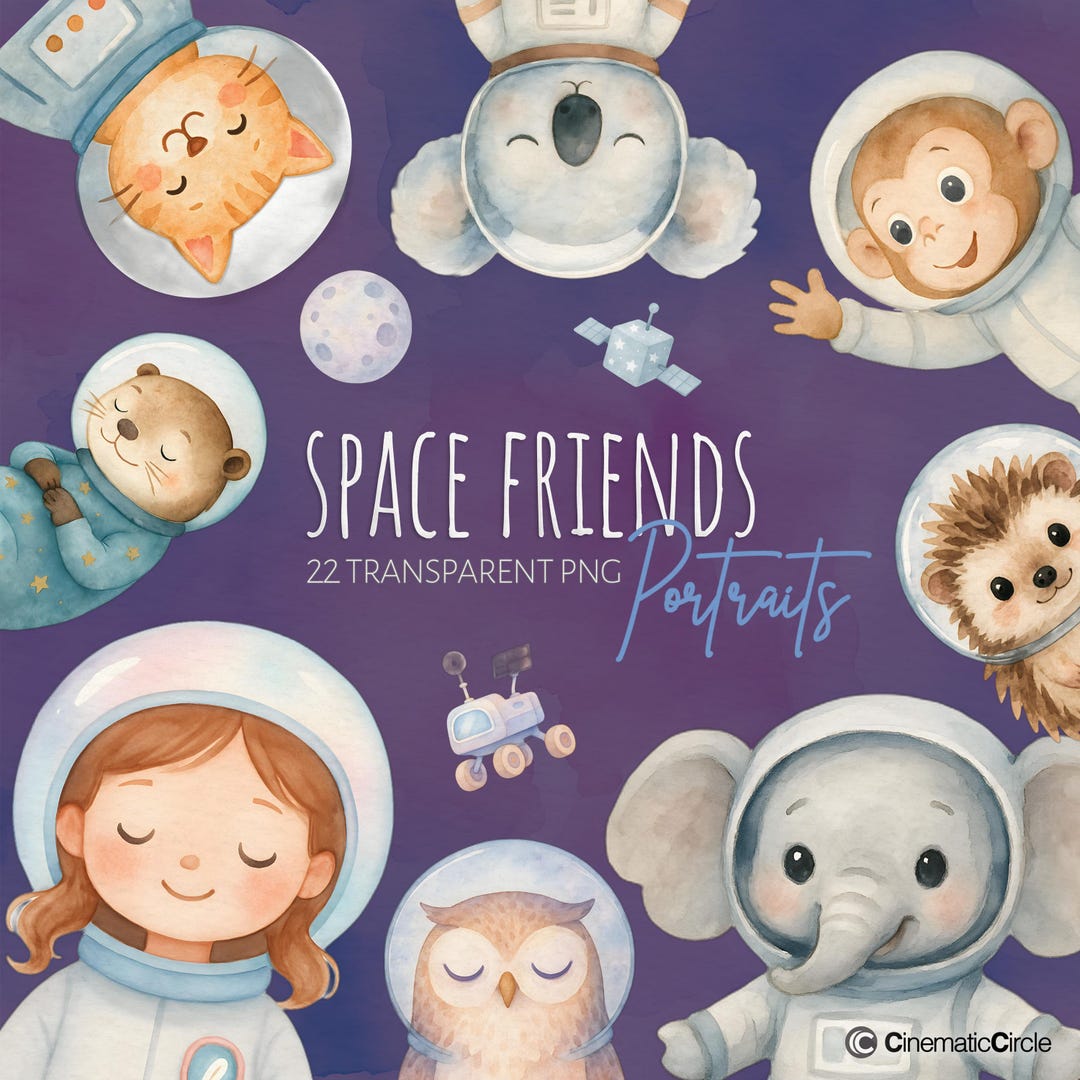 Space Friends Portraits Clipart Bundle | Cute Astronaut Baby Animals ...