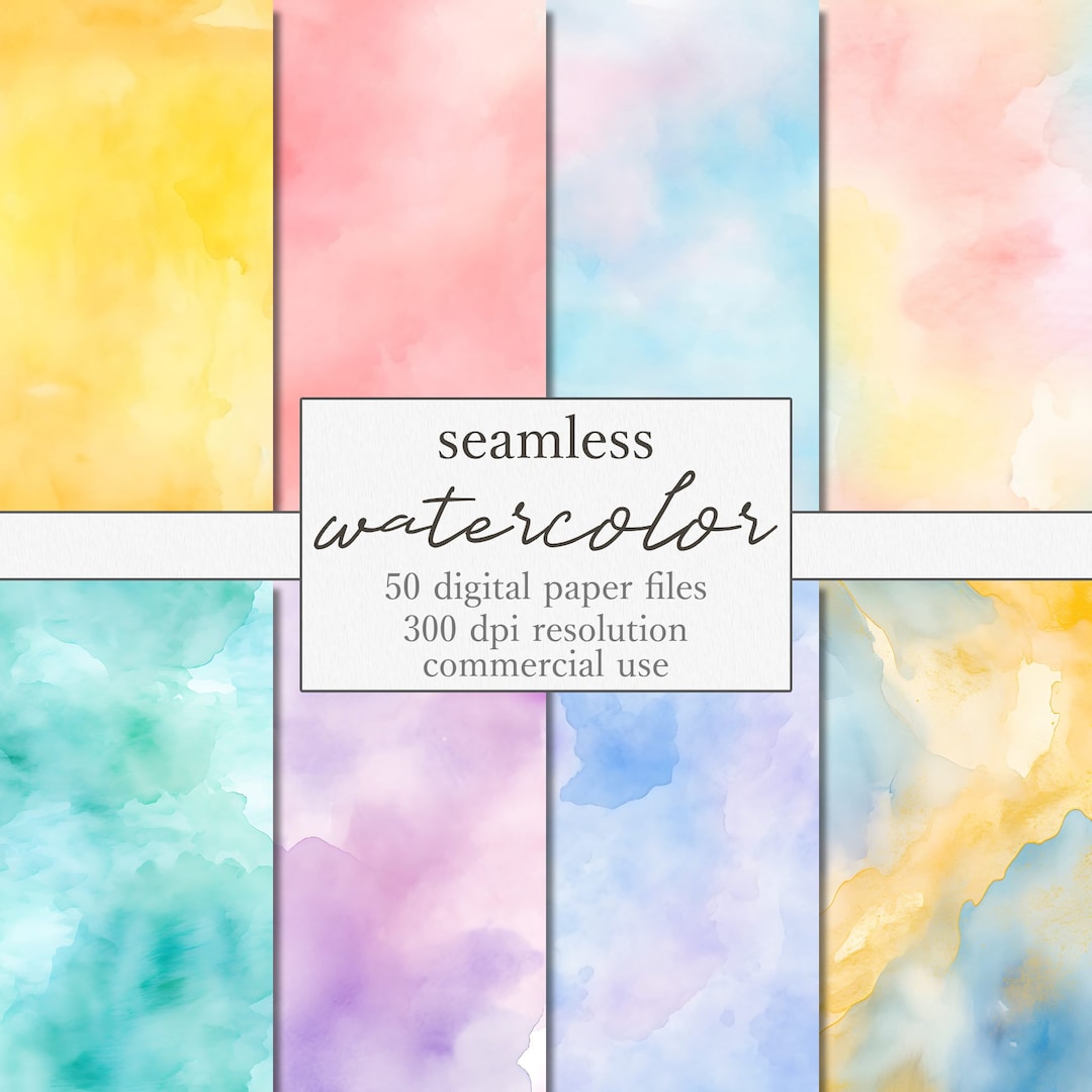 Pastel Watercolor Digital Paper Set, Seamless Watercolor Graphics, Soft ...