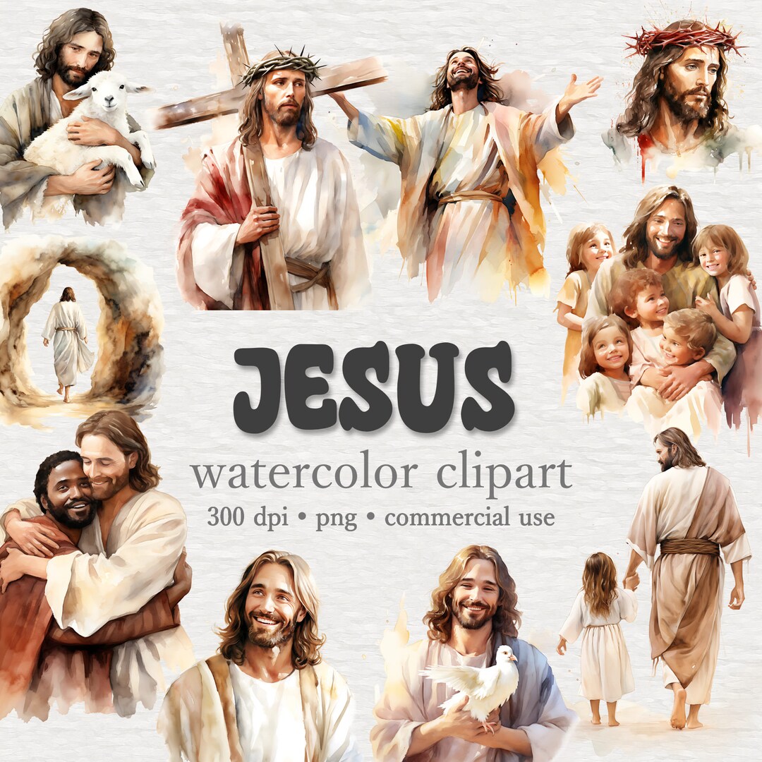 Jesus Clipart Bundle, Jesus With Kids, Watercolor Religious Graphics ...