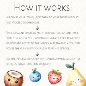 Happy Fruits Clipart Bundle, Cute Food PNG, Watercolor Summer, Kawaii ...