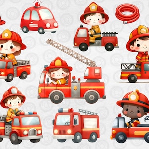 Cute Firefighters Clipart Bundle, Watercolor Fire Department PNG ...