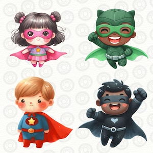 Superhero Kids Clipart Bundle, Superheroes PNG, Watercolor Hero, Galaxy ...