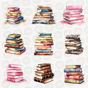 Colorful Books Clipart Bundle, Watercolor Book PNG Graphics, Painted ...