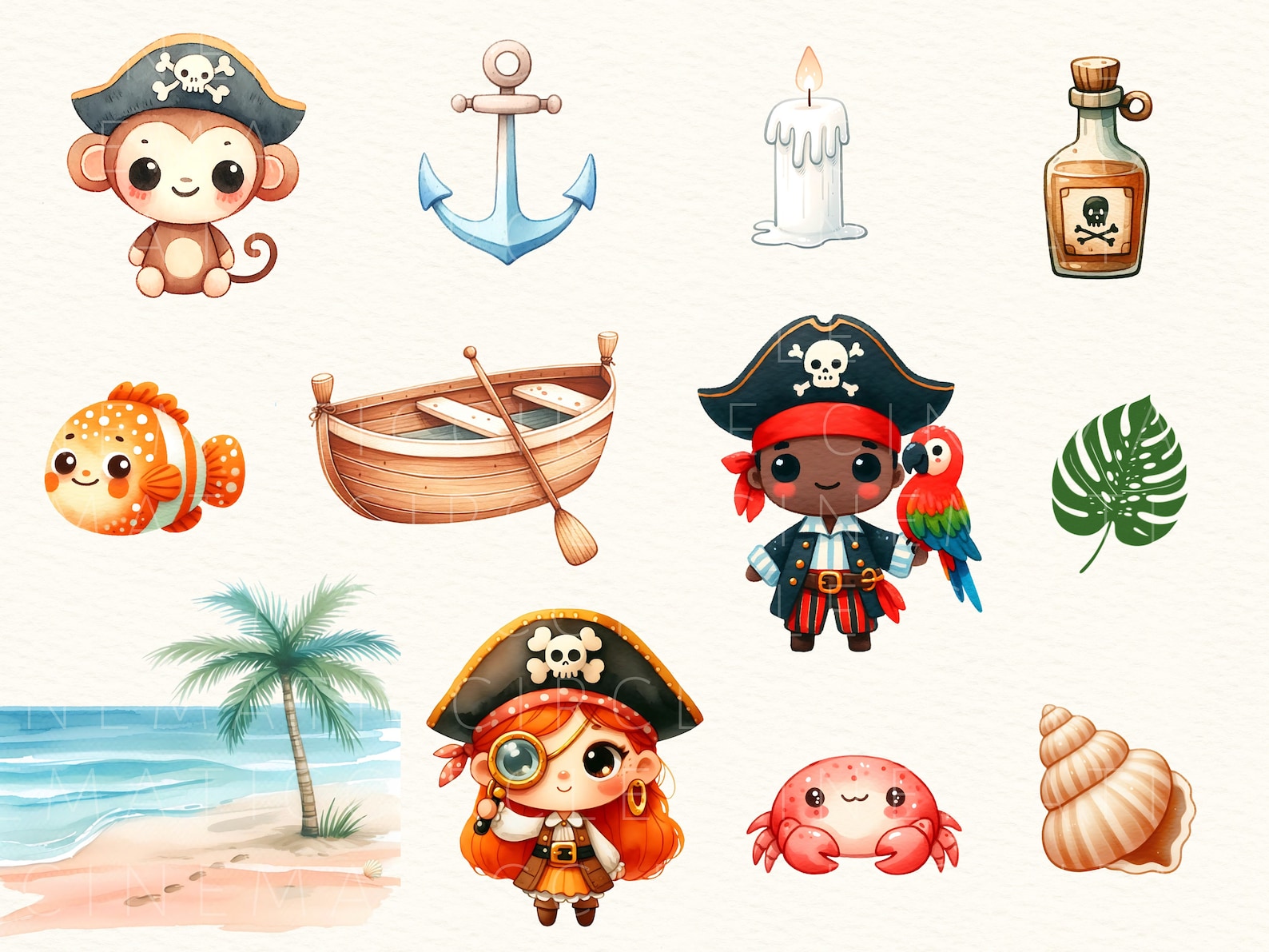 Pirate Adventure Clipart Bundle, Cute Pirates PNG, Pirate Ship, Ocean ...
