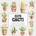 Cute Cactus Clipart Bundle, Watercolor Cacti, Digital Kawaii Stickers ...