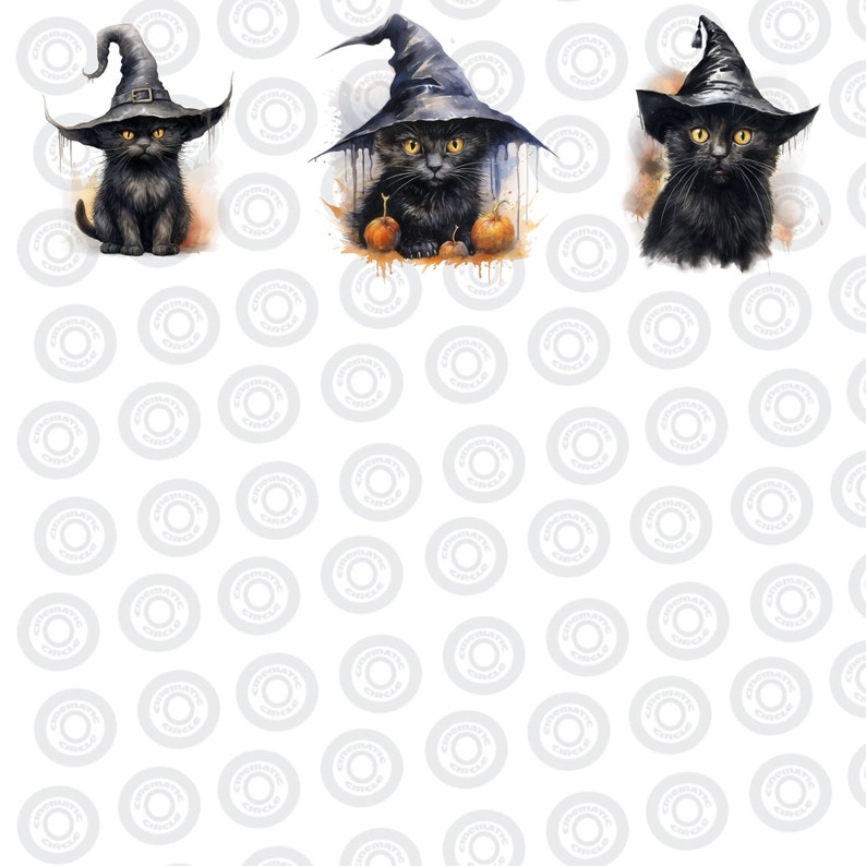 Halloween Black Cat Clipart, PNG and SVG, Watercolor Cat With Hat ...