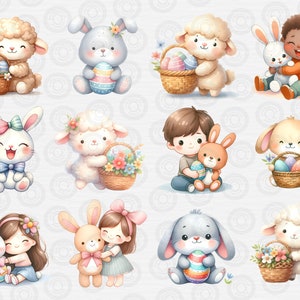 Happy Easter Clipart Bundle, Cute Easter Bunny, Chick, Lamb, Easter Egg ...