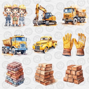 48 Cute Construction Clipart Bundle, Watercolor Construction Site, Kids ...