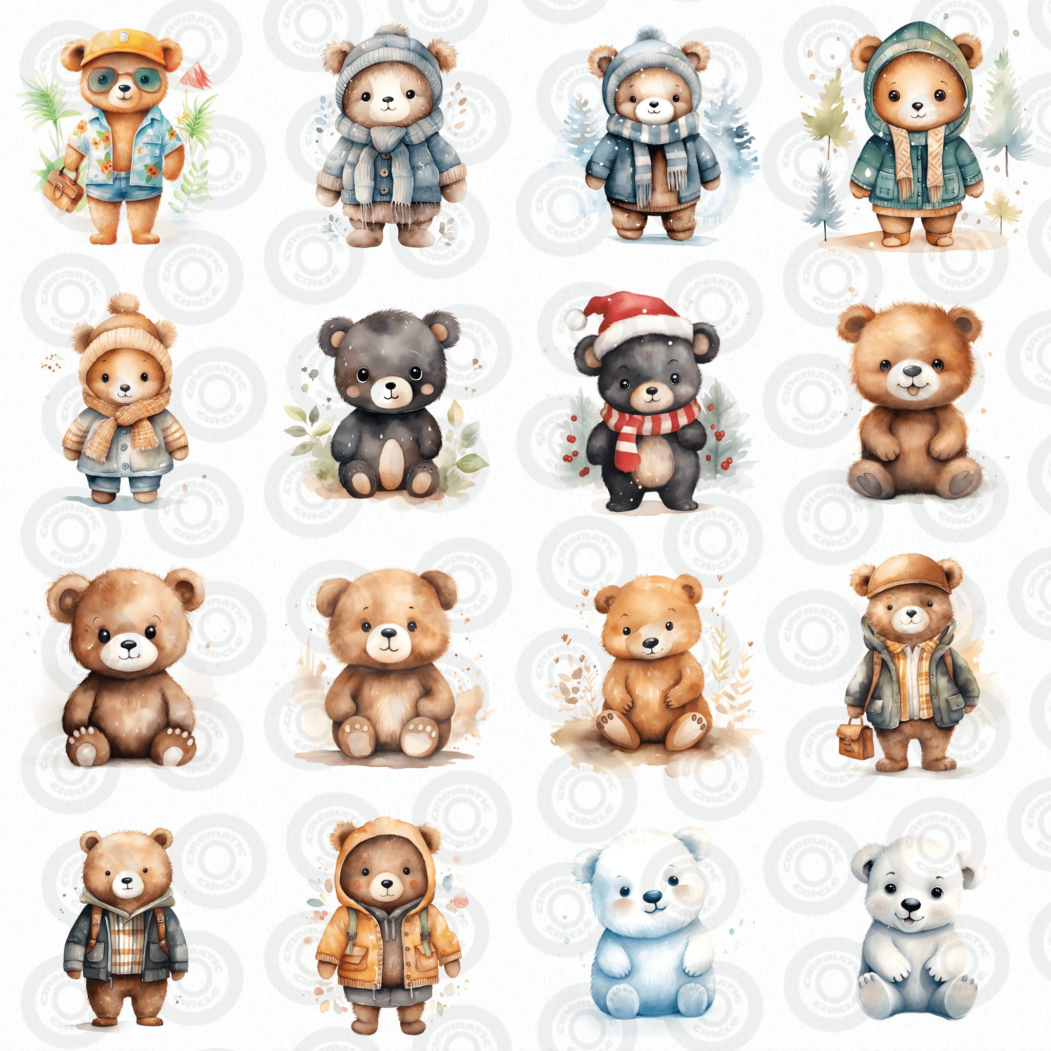 Watercolor Cute Bear Clipart Bundle, Teddy Bear PNG SVG, 50 Baby Animal ...