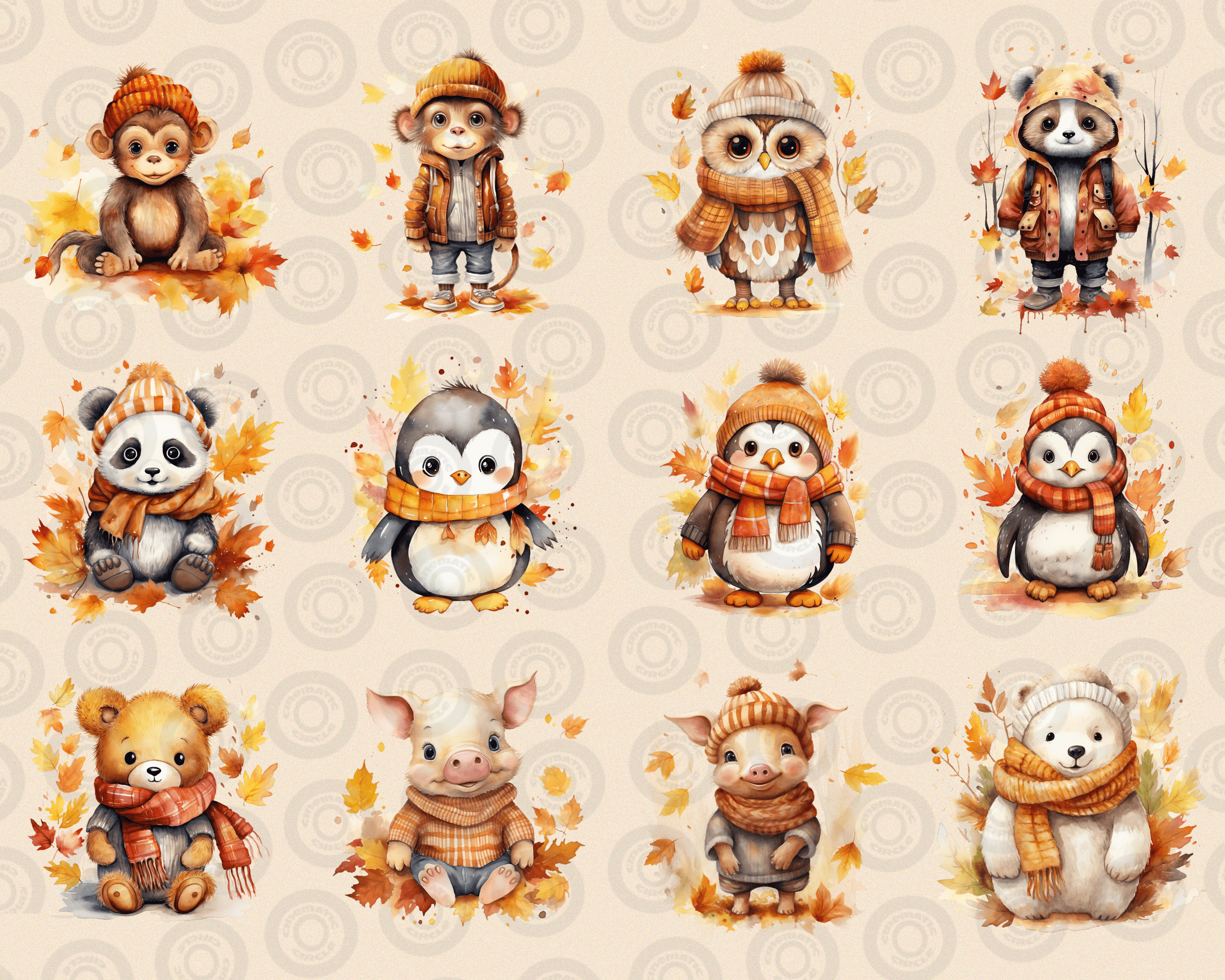 Autumn Cute Baby Animals Clipart Watercolor Clipart Fall - Etsy