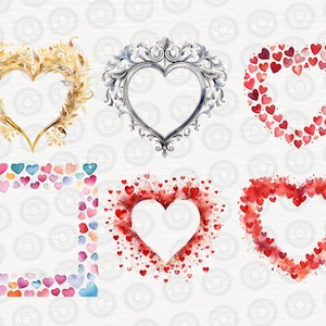 Heart Frames Clipart Bundle, Watercolor Valentine's Day Borders ...