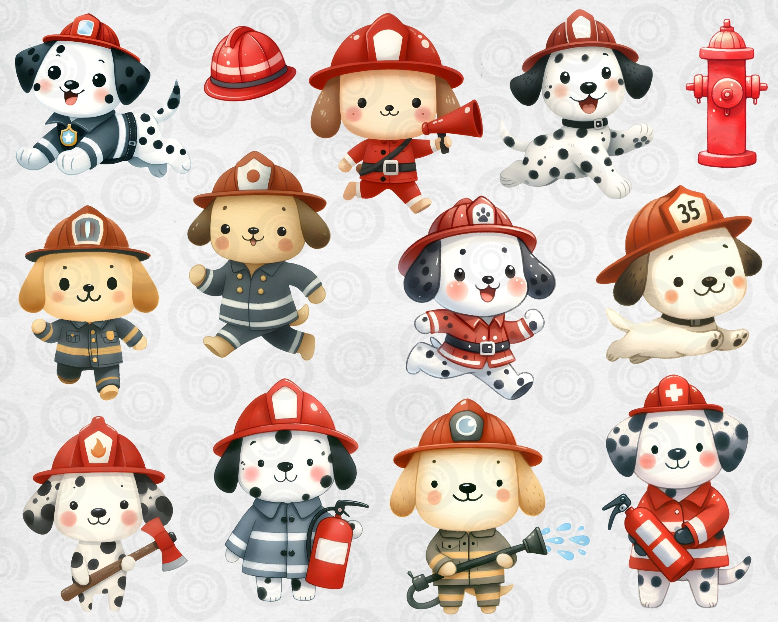 Cute Firefighters Clipart Bundle, Watercolor Fire Department PNG ...