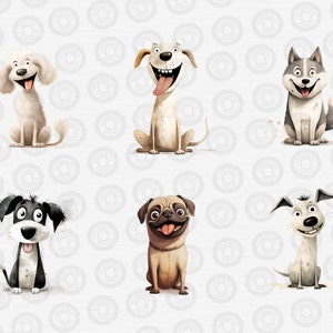 Funny and Cute Dogs Clipart Bundle, Dog PNG, Cartoon Dog, Watercolor ...