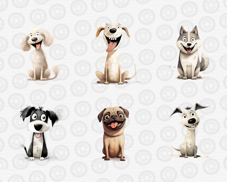 Funny and Cute Dogs Clipart Bundle, Dog PNG, Cartoon Dog, Watercolor ...