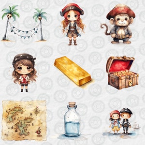 Cute Pirates Clipart Bundle, Watercolor Clipart PNG, Children ...