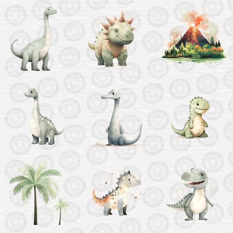 Cute Dinosaurs Clipart Bundle, Watercolor Dinosaur PNG, Baby Nursery ...