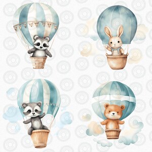 Cute Animals Clipart, Watercolor Clipart, Hot Air Balloon Clip Art ...