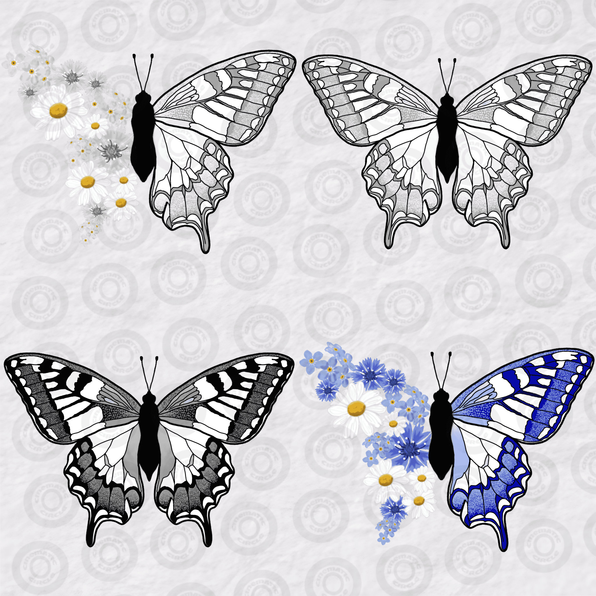 Hand Drawn Floral Butterfly Clipart Bundle Colorful - Etsy