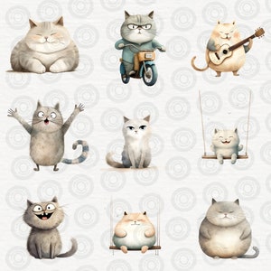 Funny & Hilarious Cat Clipart PNG Bundle, Chubby and Fat Cats ...