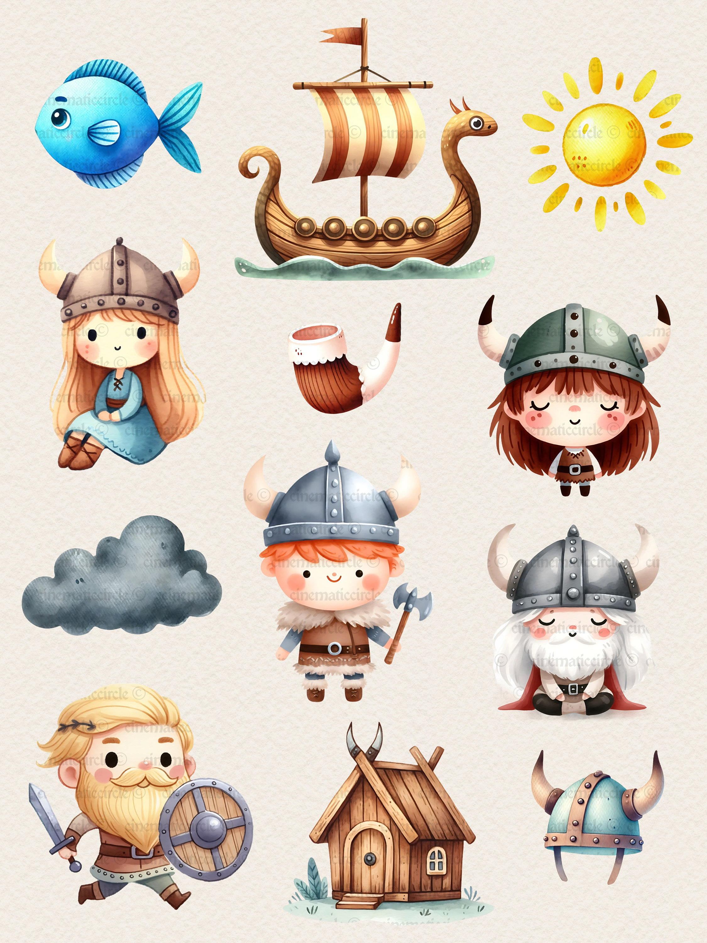 Viking Clipart Bundle, Vikings Clip Art, Watercolor Nordic Knight ...