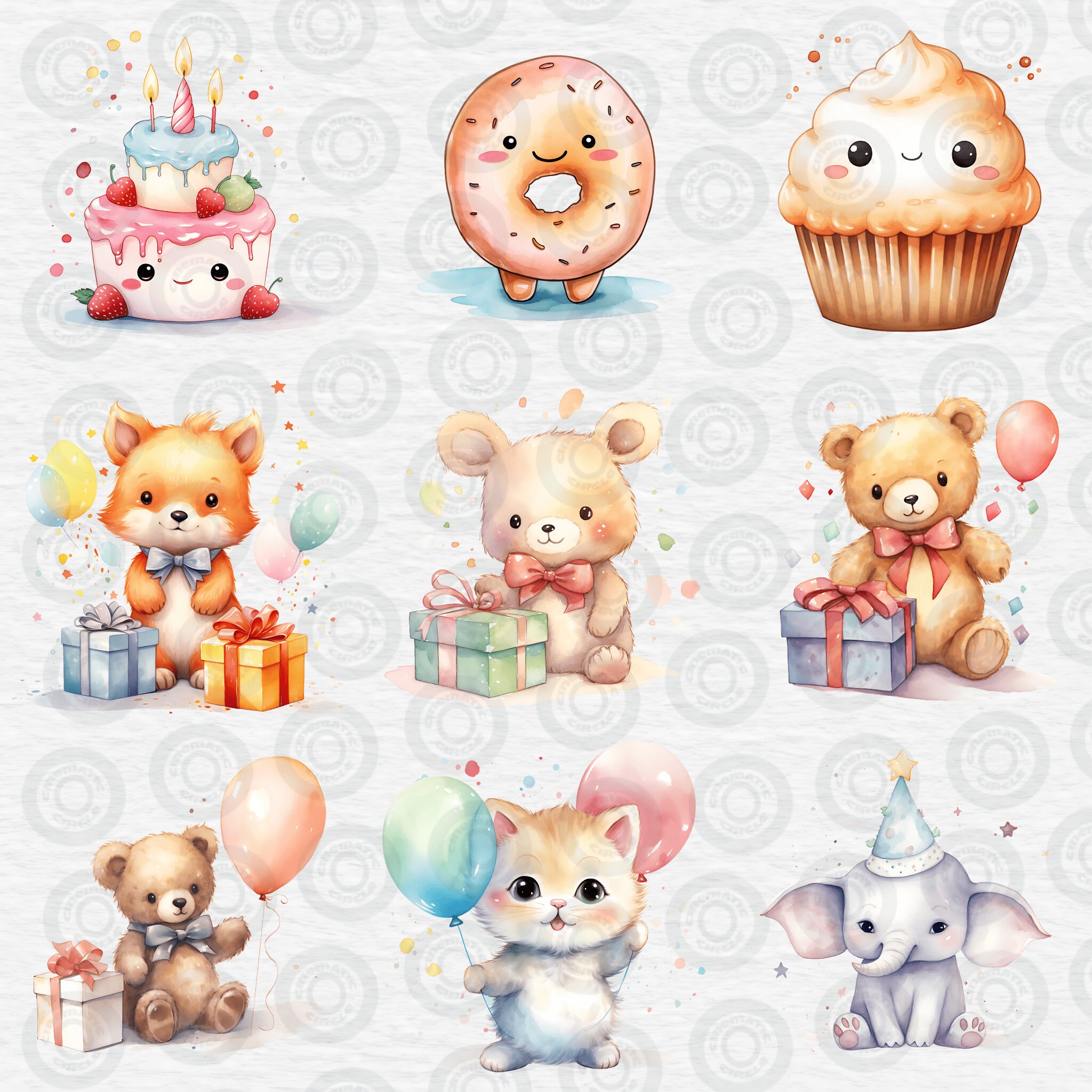 Birthday Party Clipart Bundle, Cute Watercolor Clipart, Happy Birthday ...