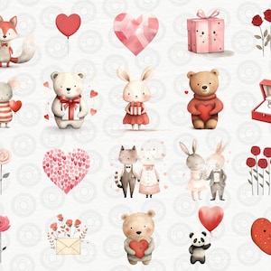 100 Cute Valentine Clipart Bundle, Valentines Day Pngs, Cute Animals ...
