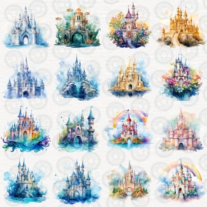 100 Fantasy Castles Clipart Bundle, Watercolor Magical Fortress, Palace ...