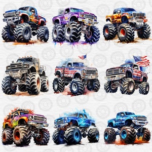 Watercolor Monster Truck Clipart Bundle, Extreme Vehicle, American ...