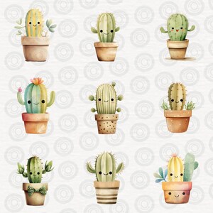 Cute Cactus Clipart Bundle, Watercolor Cacti, Digital Kawaii Stickers ...