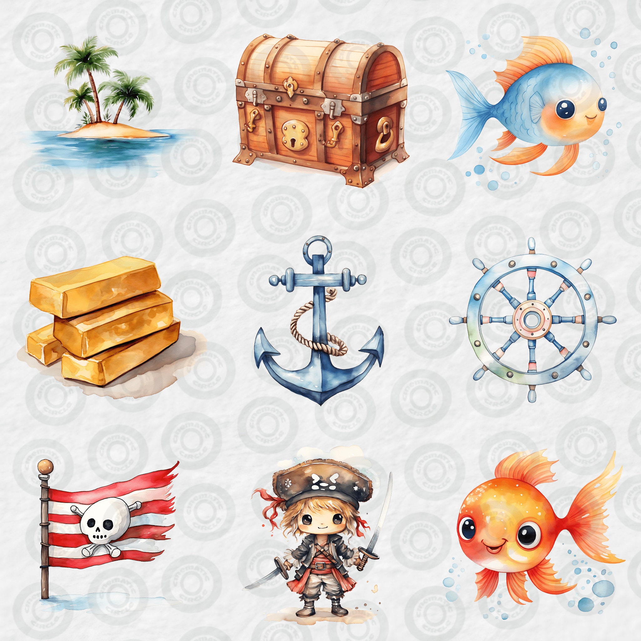Cute Pirates Clipart Bundle, Watercolor Clipart PNG, Children ...