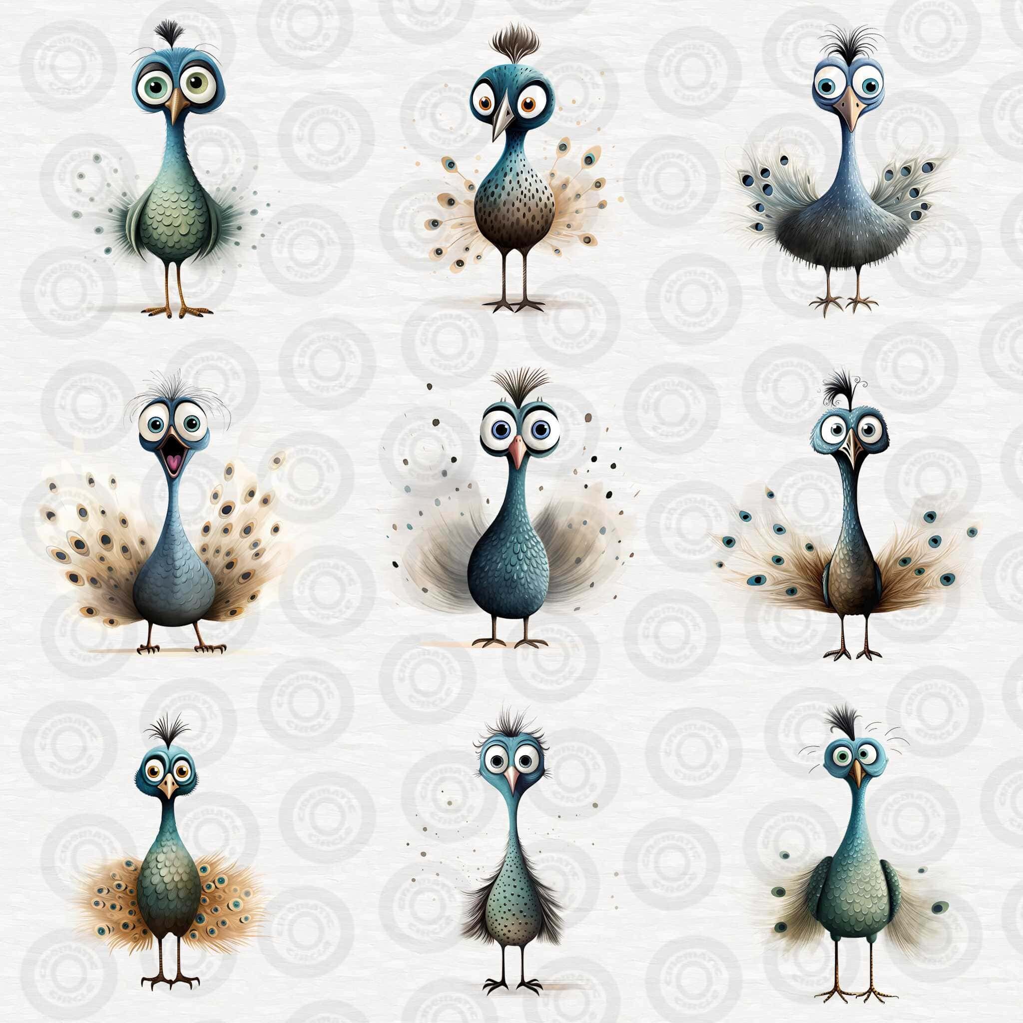 Funny Peacock Clipart Bundle, Hilarious Peacocks Illustrations, Cute ...