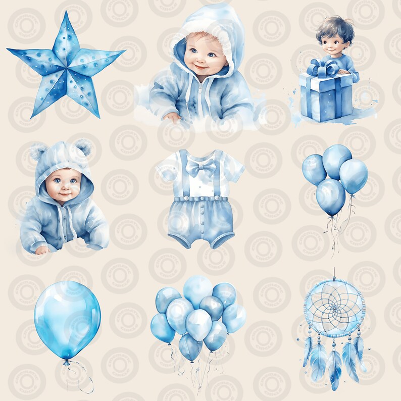 Baby Boy Clipart Bundle, Baby Watercolor Graphic Elements, Teddy Bear ...