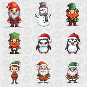 Christmas Clipart Bundle, Cartoon Bundle, Cute Character, Santa, Cute ...